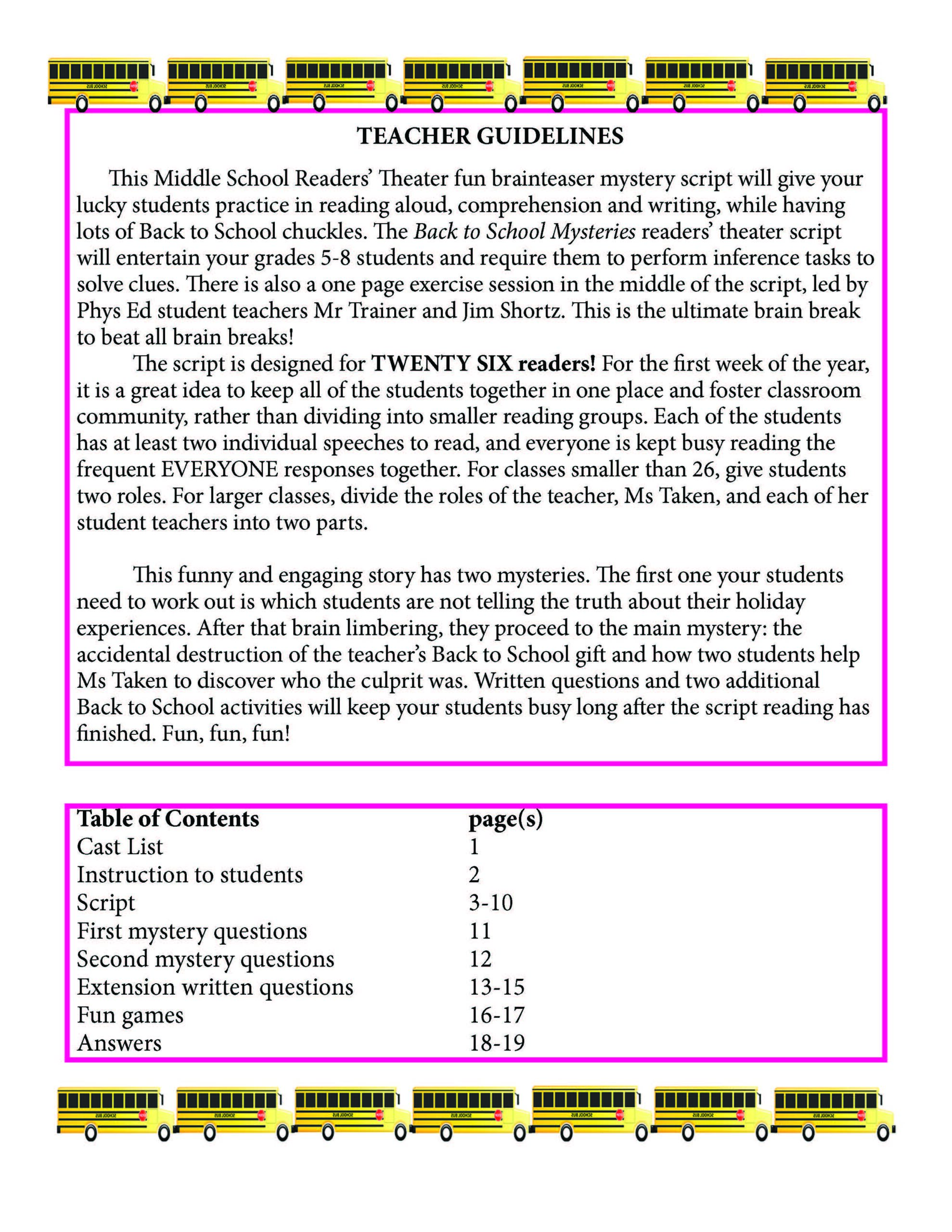 READERS' THEATER BACK TO SCHOOL MYSTERY SCRIPT grades 5-8 - Made By ...