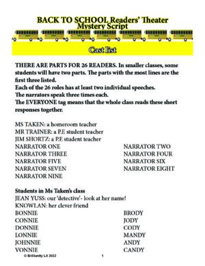 READERS' THEATER BACK TO SCHOOL MYSTERY SCRIPT grades 5-8 - Made By ...