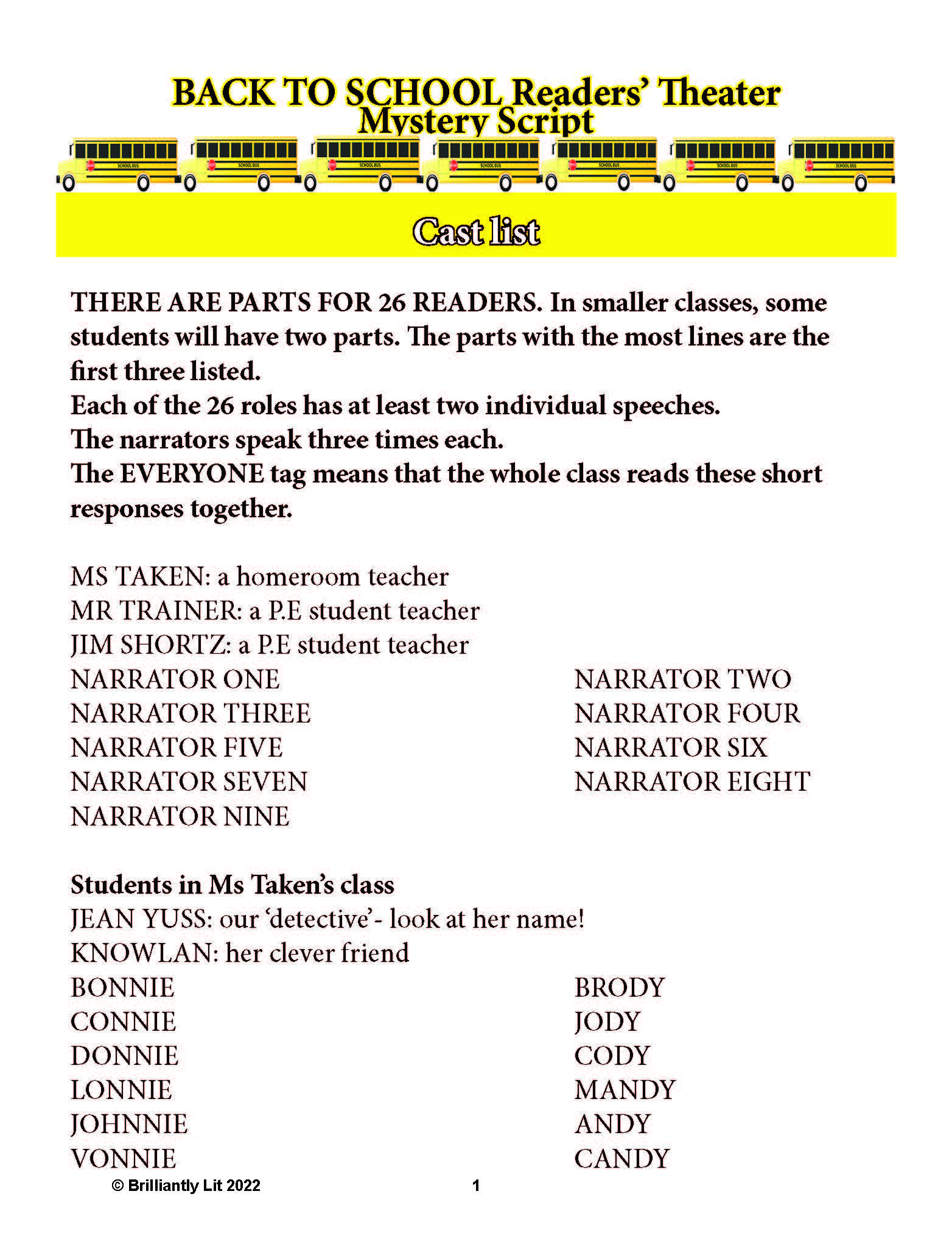 READERS' THEATER BACK TO SCHOOL MYSTERY SCRIPT grades 5-8 - Made By ...