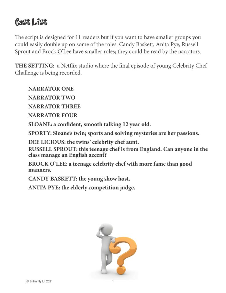 READERS' THEATER MYSTERY SCRIPT WITH ELEMENTS OF DRAMA QUESTIONS - Made ...