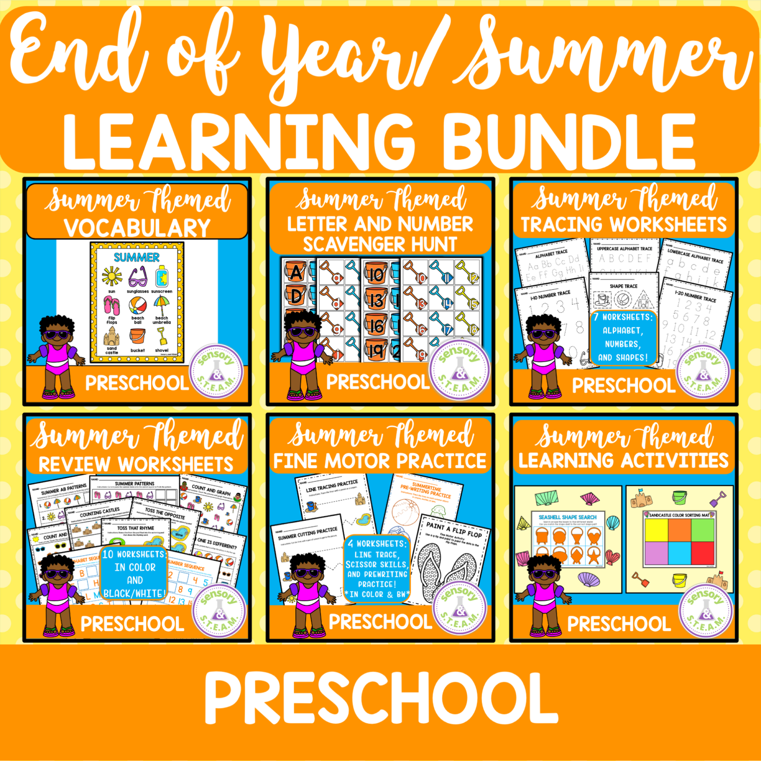 SUMMER *BUNDLE* for Preschool | Review Activities, Worksheets - Made By ...