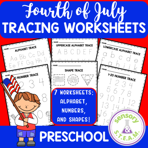 FOURTH OF JULY Tracing Worksheets for Preschool, alphabet numbers ...