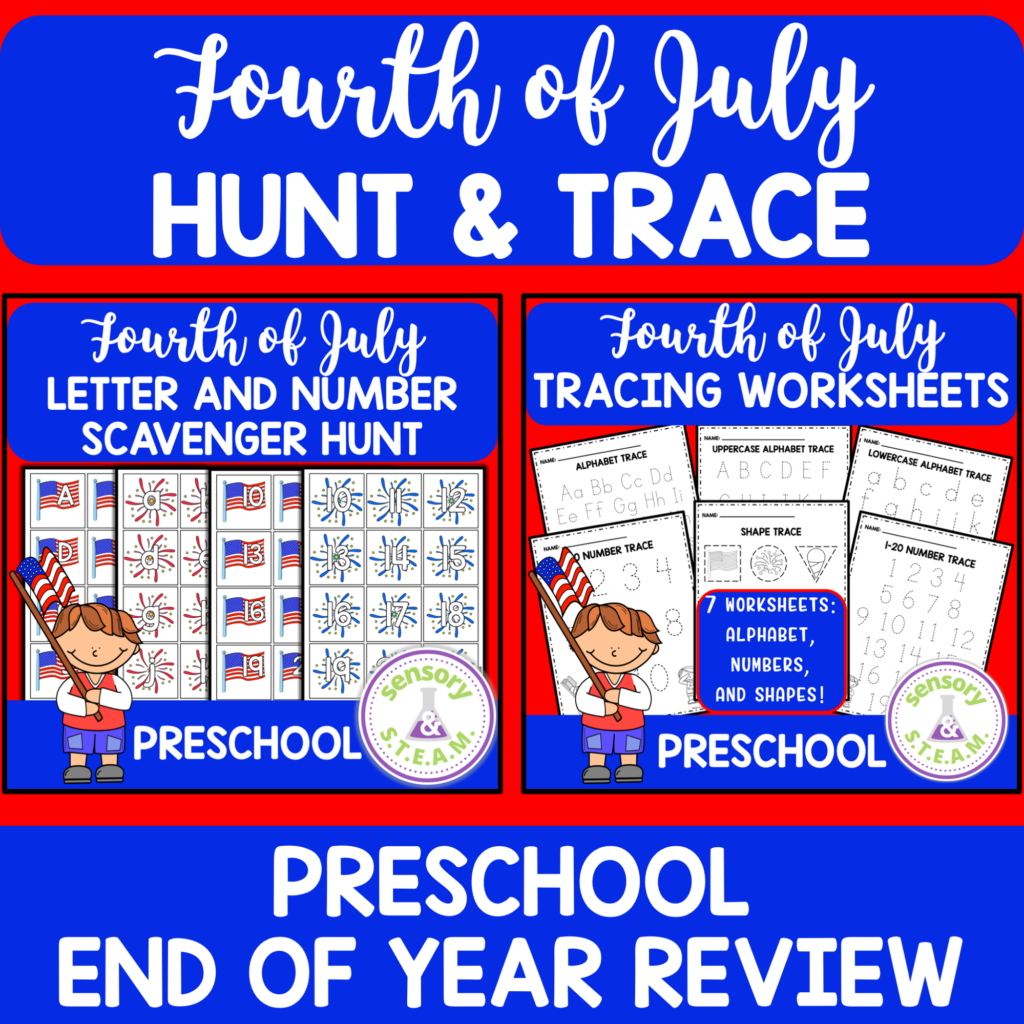FOURTH OF JULY Scavenger Hunt and Tracing Sheets Bundle for Preschool ...