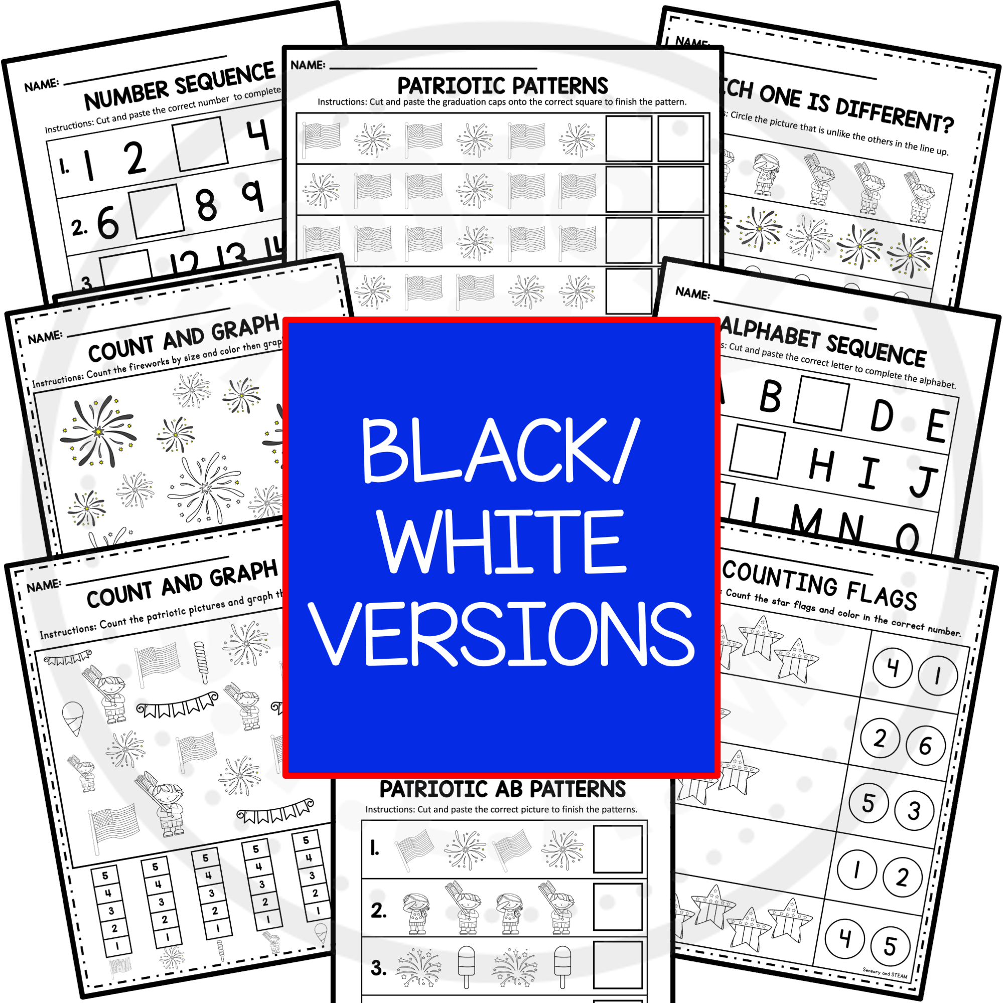 FOURTH OF JULY Worksheets for Preschool | patterns, counting, graph ...