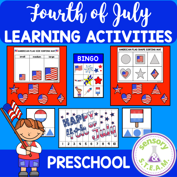 FOURTH OF JULY Learning Games for Preschool | shapes, size, number ...