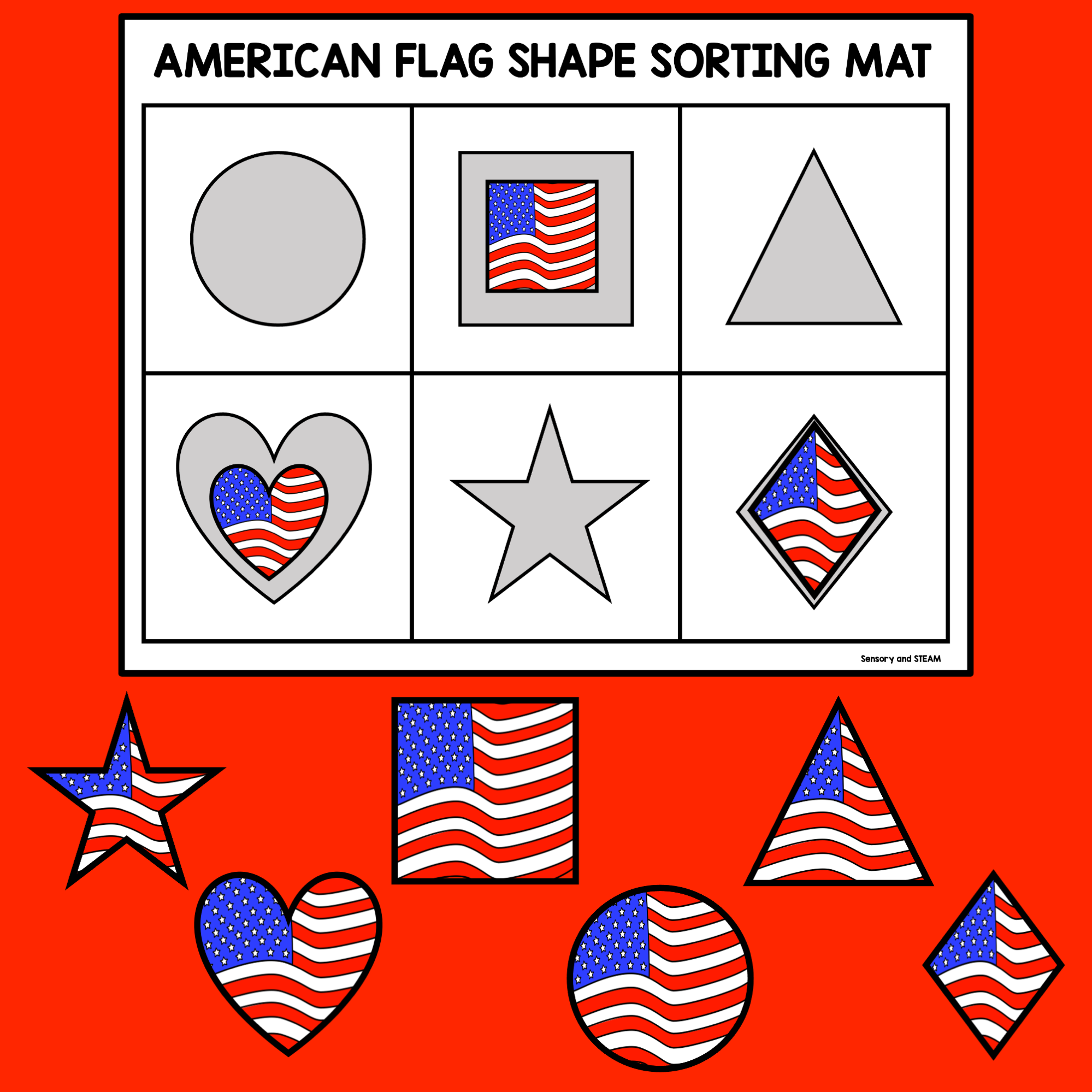 FOURTH OF JULY Learning Games for Preschool | shapes, size, number ...