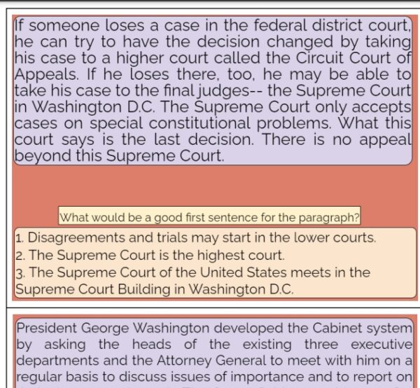 Branches of Gov. and Bill of Rights: Main Idea, Inference, Details ...