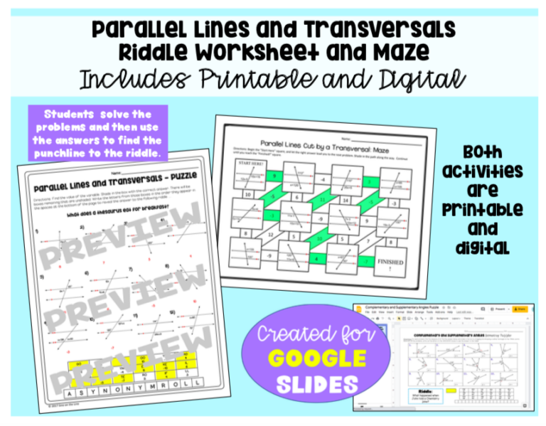 Parallel Lines Cut by a Transversal: Riddle and Maze | Made By Teachers