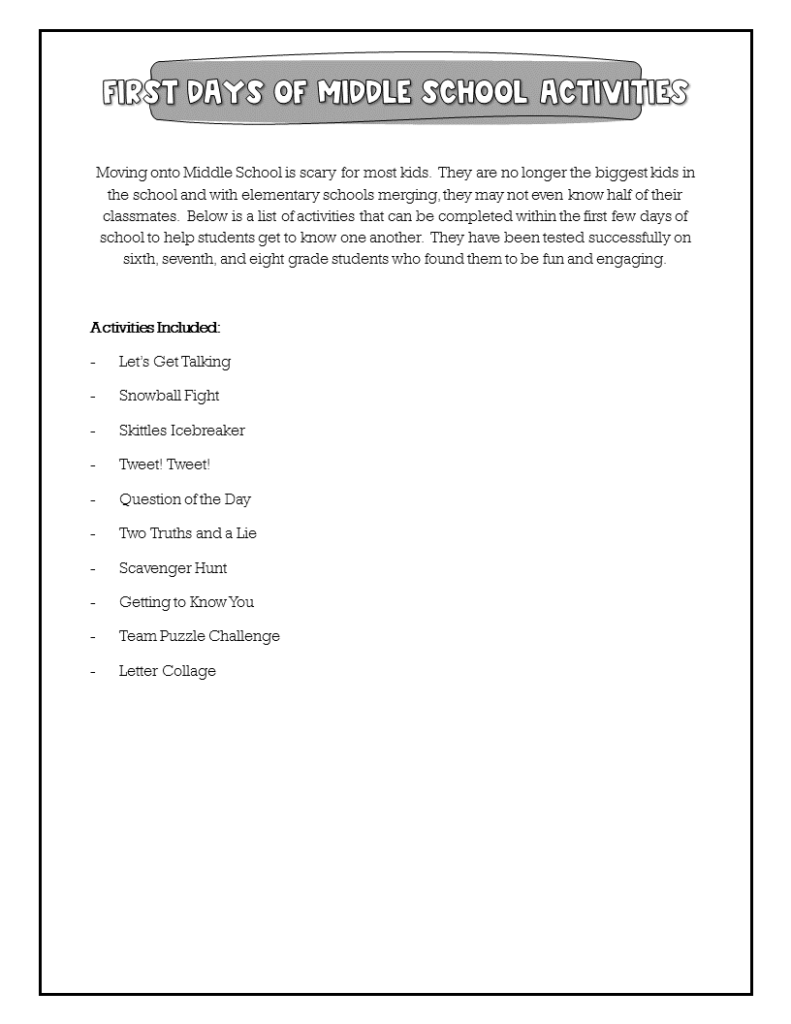 Fun Back To School And First Day Of Middle School Activities Made By