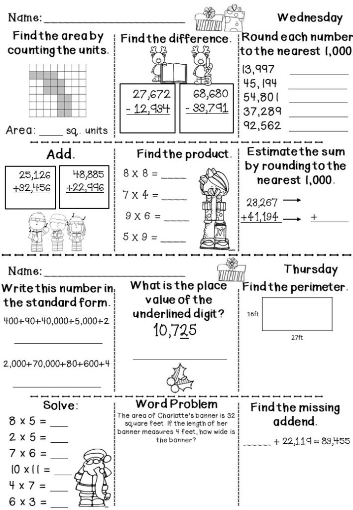 3rd Grade Math Homework - Christmas - Made By Teachers