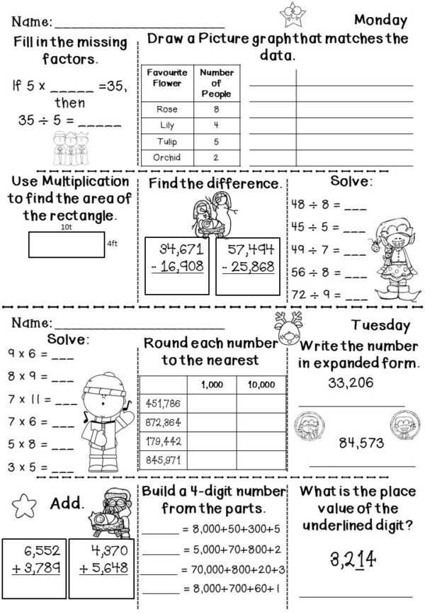 3rd Grade Math Homework - Christmas - Made By Teachers