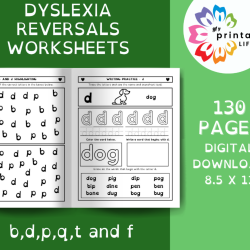 Dyslexia Letter Reversals Worksheets for b, d, p, q, t and f | Made By ...