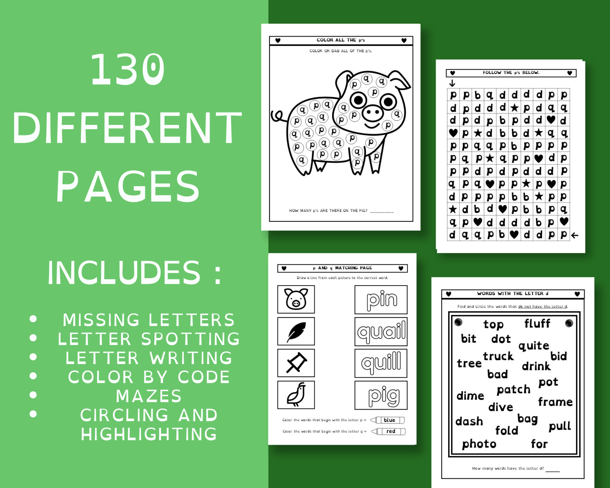 Dyslexia Letter Reversals Worksheets for b, d, p, q, t and f - Made By ...