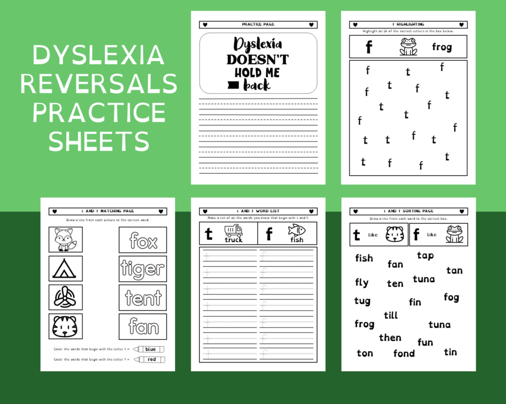 Dyslexia Letter Reversals Worksheets for b, d, p, q, t and f - Made By ...
