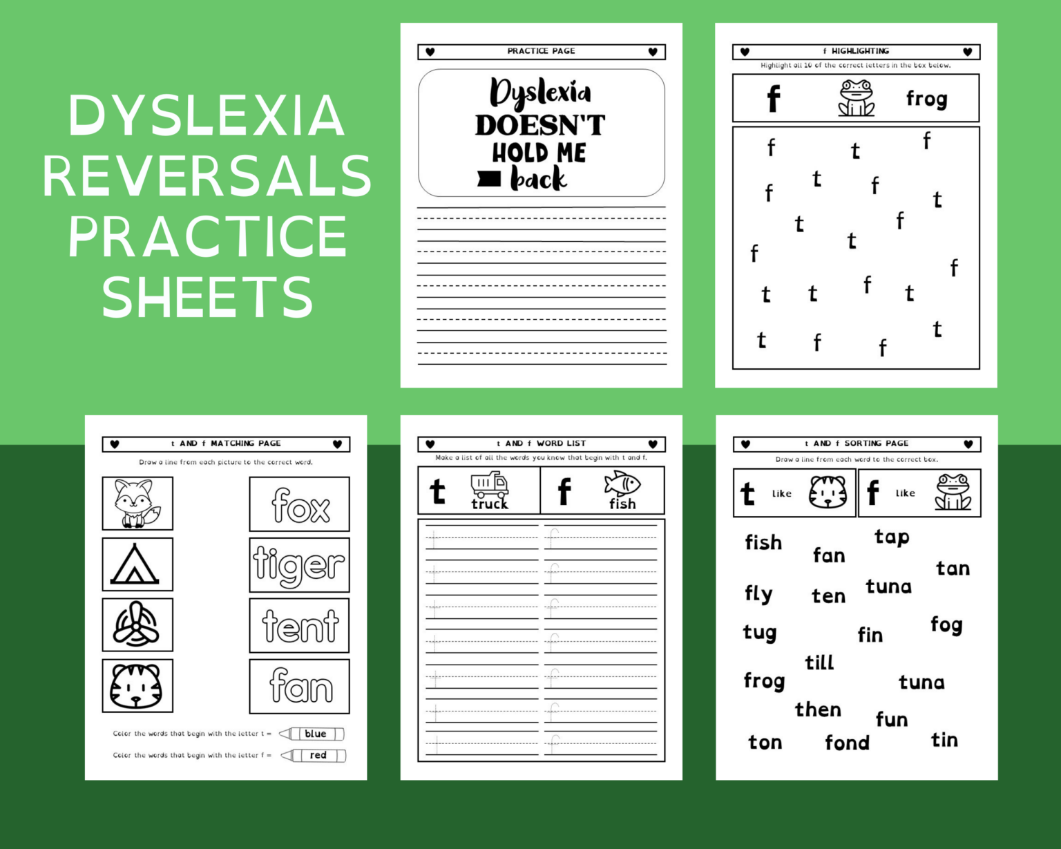 Dyslexia Letter Reversals Worksheets for b, d, p, q, t and f - Made By ...