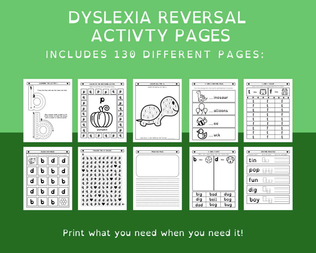 Dyslexia Letter Reversals Worksheets for b, d, p, q, t and f - Made By ...