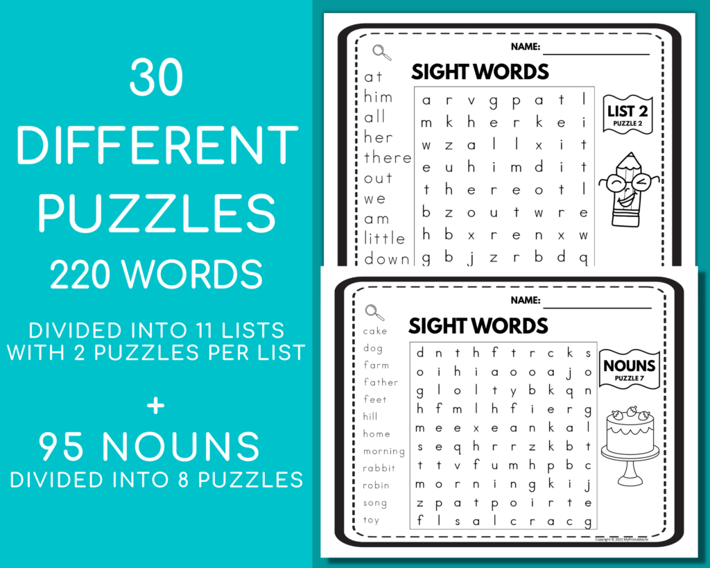 Dolch Sight Words Word Search Puzzles Complete Dolch 220 Plus 95 Nouns ...