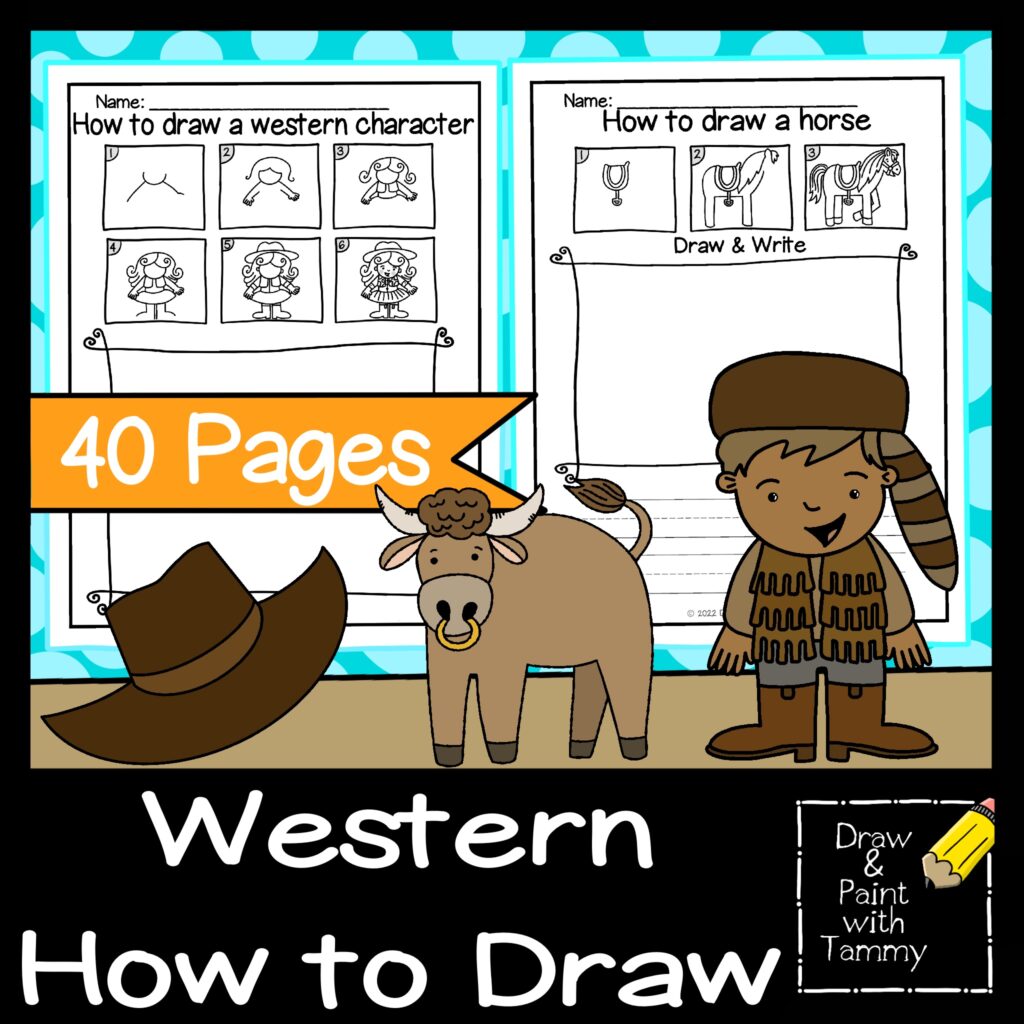 Western cowboy cowgirl how to draw with draw and write pages | Made By ...