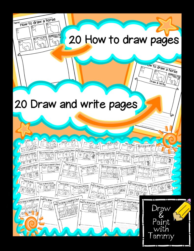 Western cowboy cowgirl how to draw with draw and write pages | Made By ...