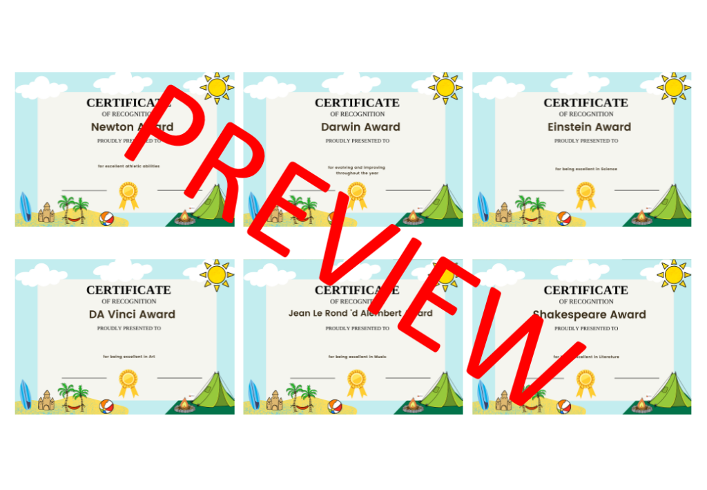 Editable Student Awards Summer Beach Camp Theme - Made By Teachers