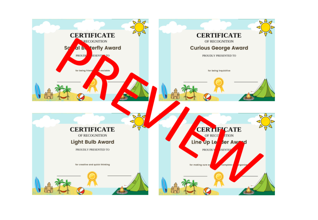 Editable Student Awards Summer Beach Camp Theme - Made By Teachers
