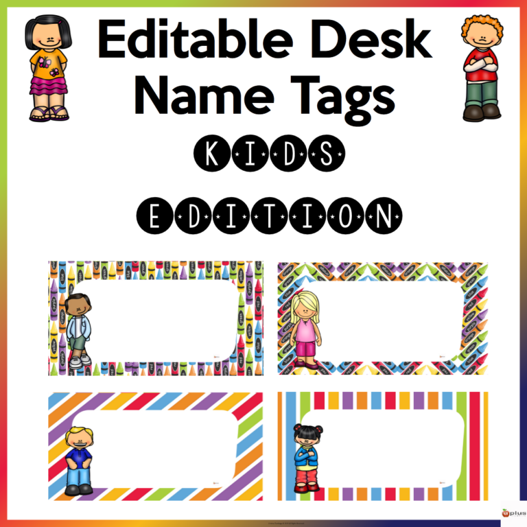 Editable Desk Name Tags Kids Theme | Made By Teachers