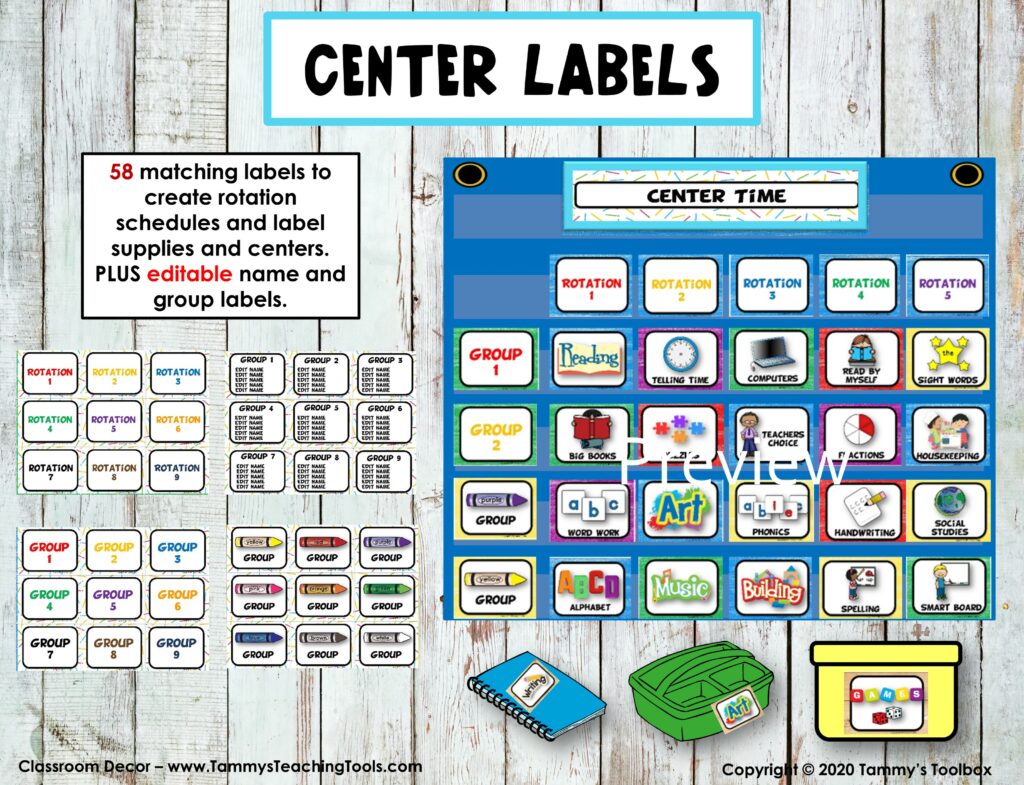 Editable Classroom Center Labels Decor in Bright Solids Theme - Made By ...