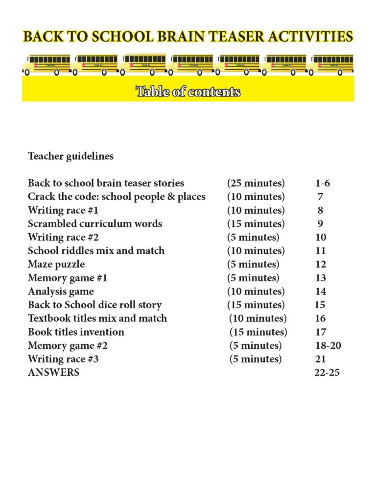 BACK TO SCHOOL BRAIN TEASER STORIES RIDDLES AND PUZZLES, grades 5-8 ...