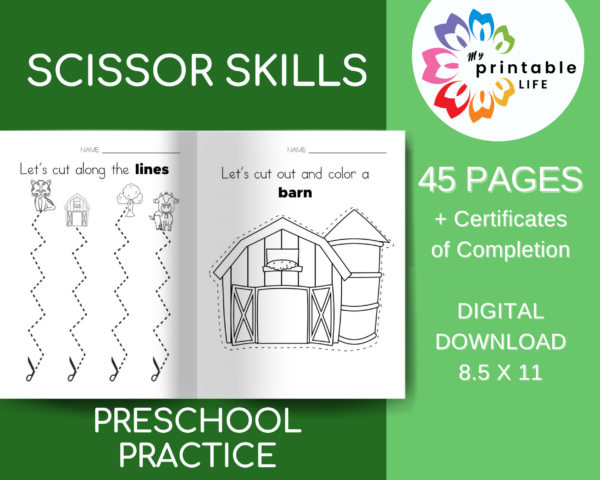 Preschool Scissor Skills Cutting Practice Farm Theme Worksheets | Made ...