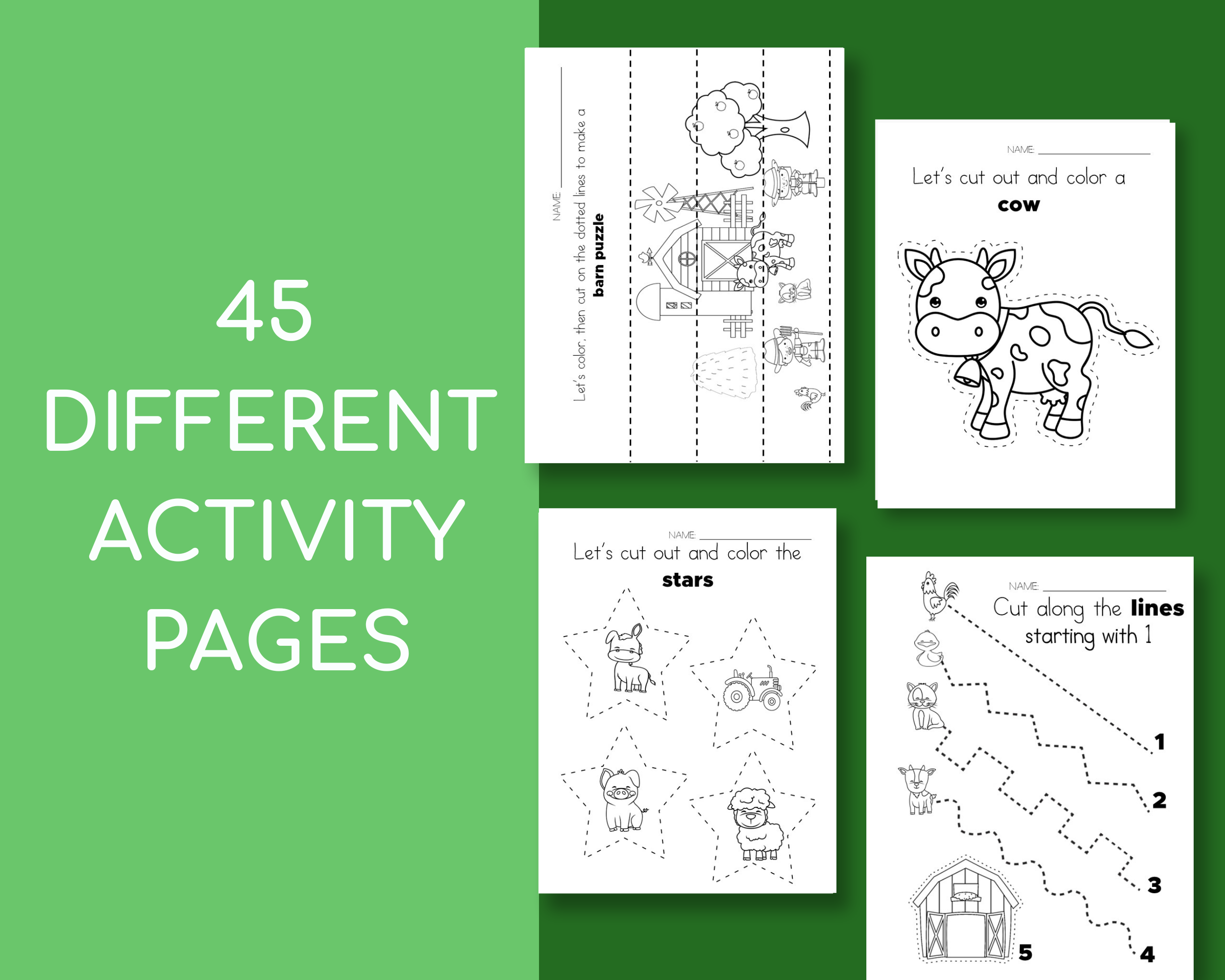 Preschool Scissor Skills Cutting Practice Farm Theme Worksheets | Made ...