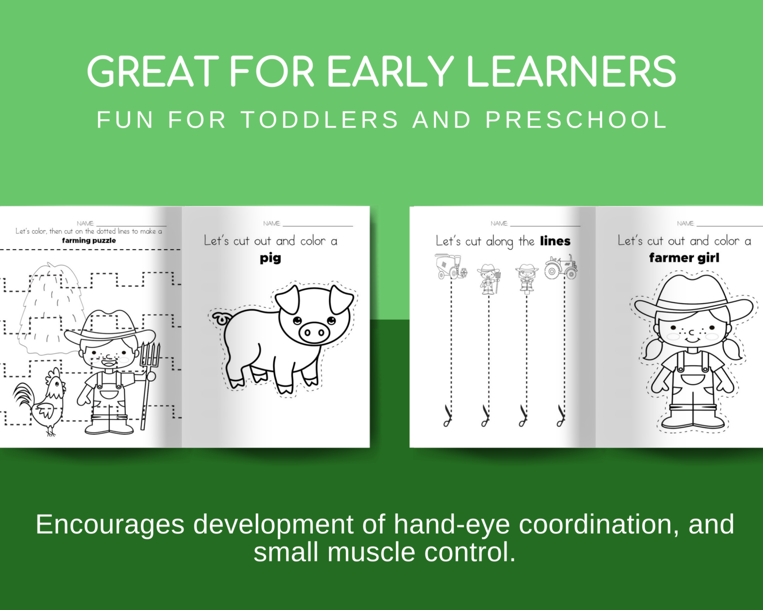 Preschool Scissor Skills Cutting Practice Farm Theme Worksheets - Made ...