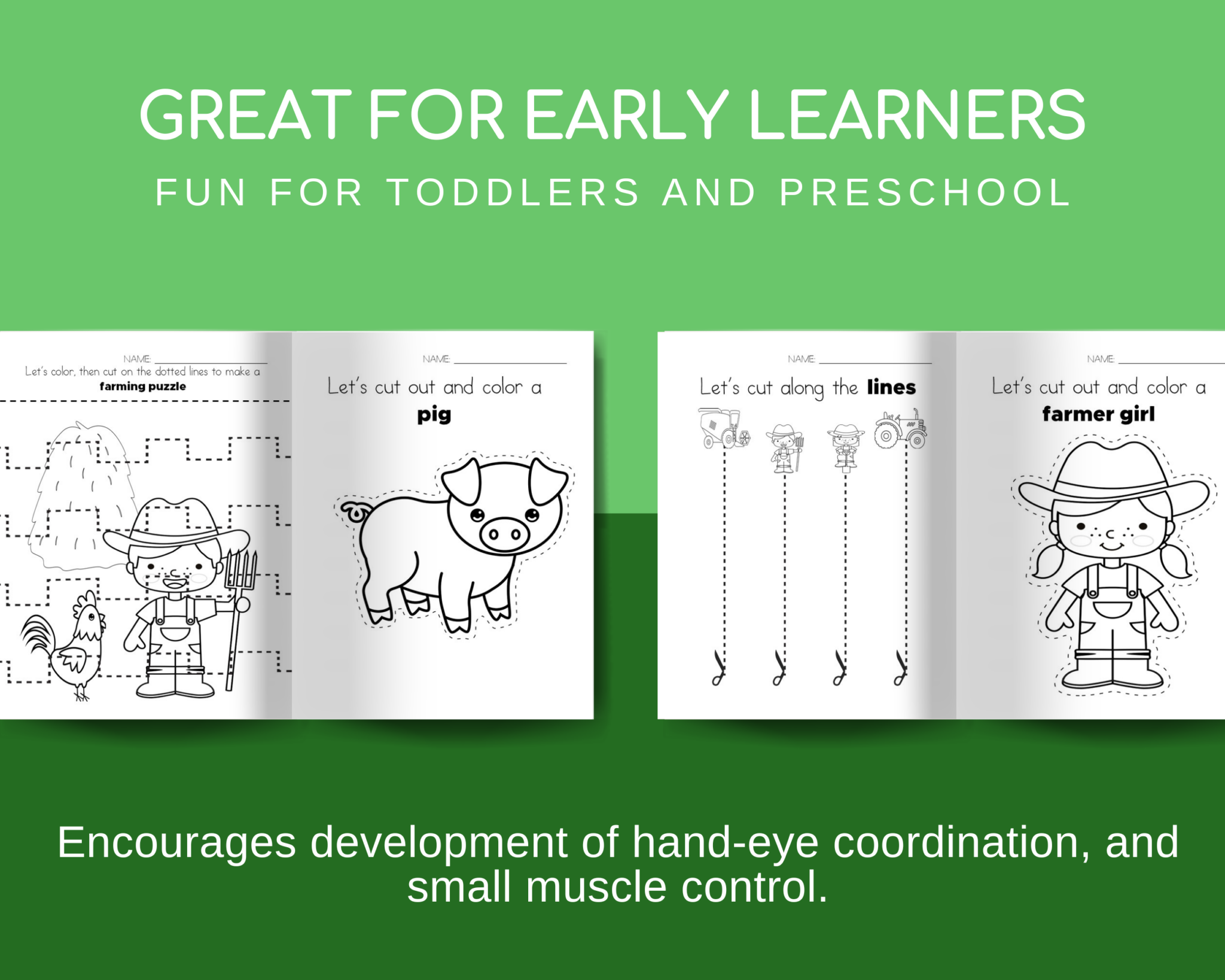 Preschool Scissor Skills Cutting Practice Farm Theme Worksheets - Made ...