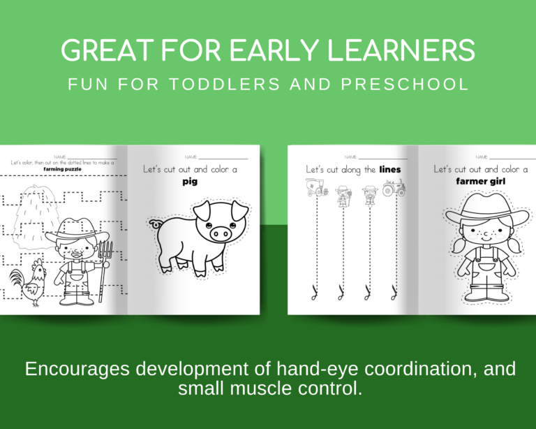 Preschool Scissor Skills Cutting Practice Farm Theme Worksheets - Made ...