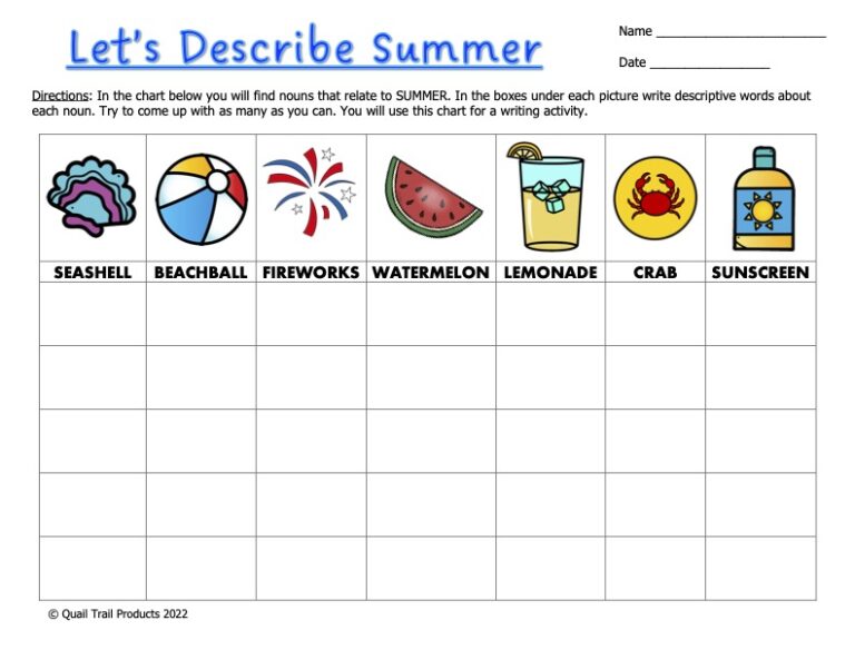 Summer Descriptive Writing Activities - Made By Teachers