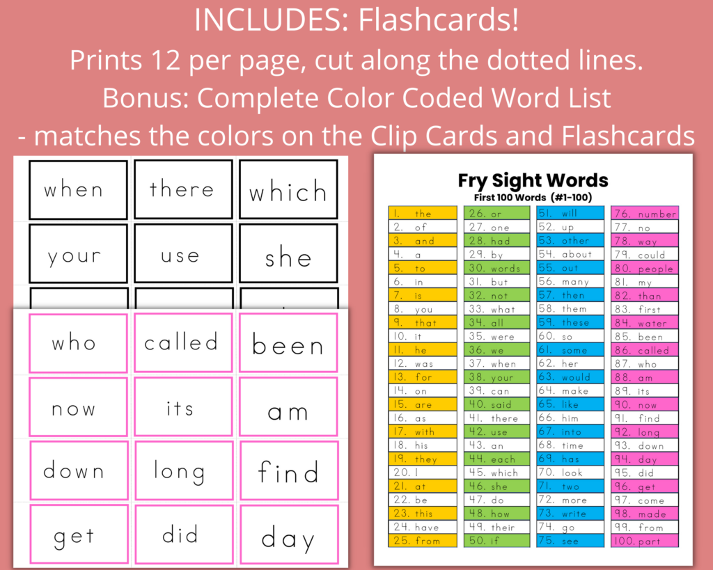 Fry Sight Words Clip Cards 1st 100 Words | Made By Teachers