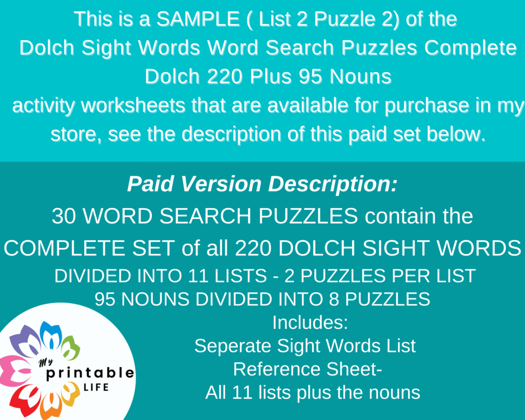 Dolch Sight Words Word Search Freebie - Made By Teachers