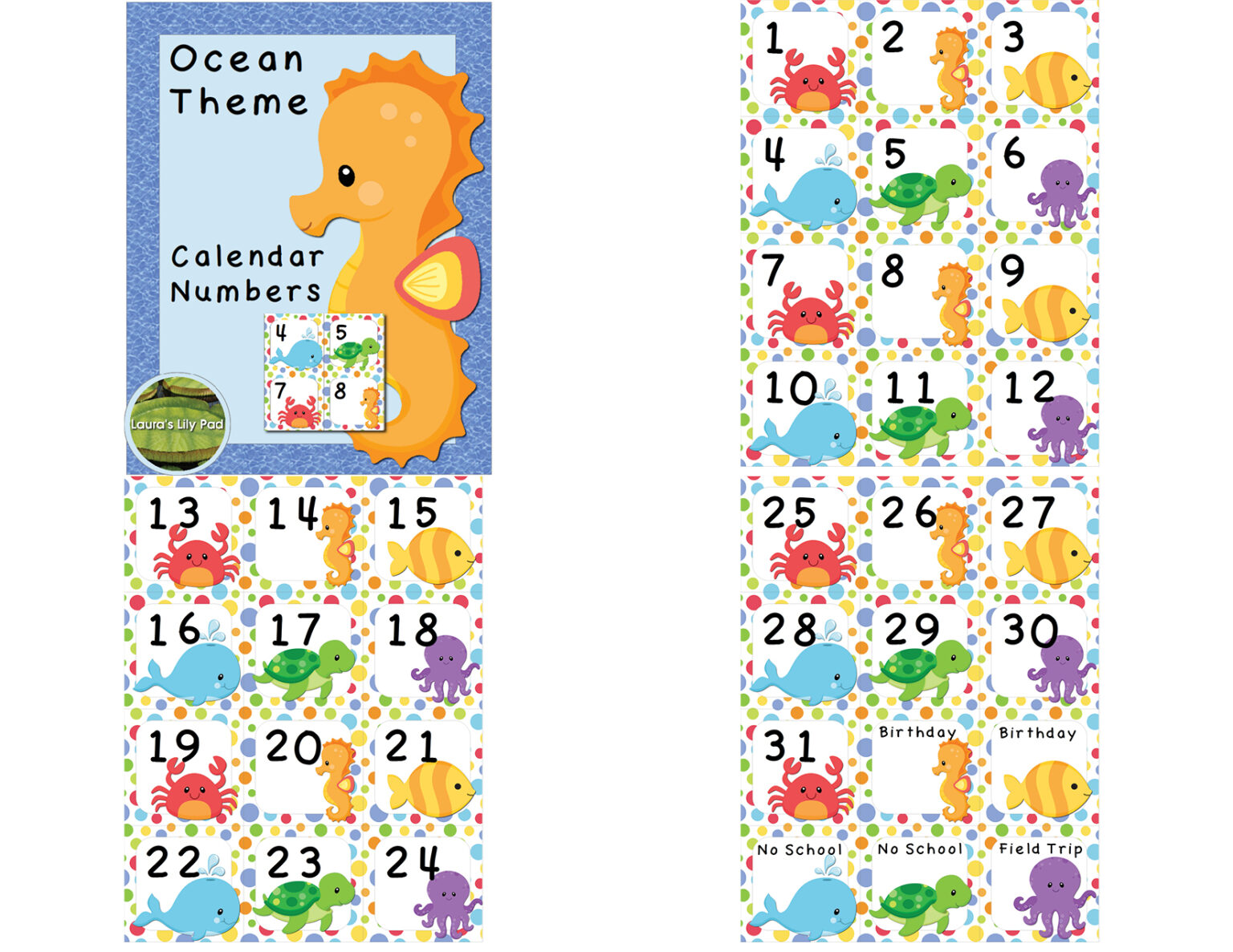 Calendar Number Cards Ocean Theme - Made By Teachers
