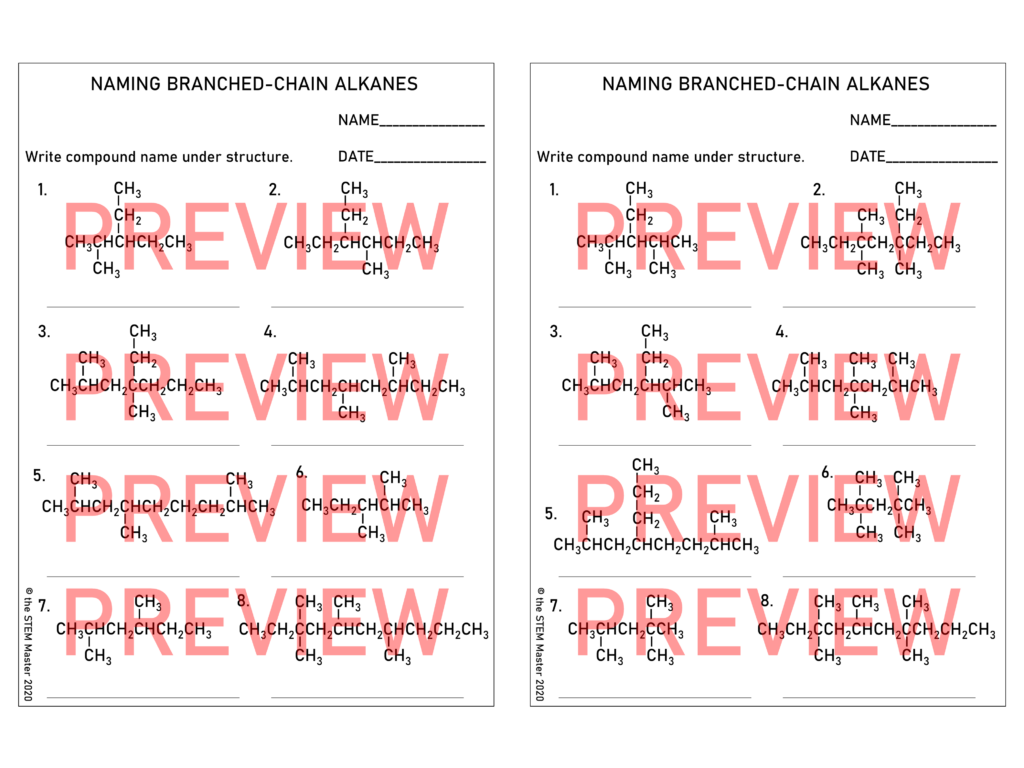 Hydrocarbon Worksheet Branched chain Alkanes | Made By Teachers