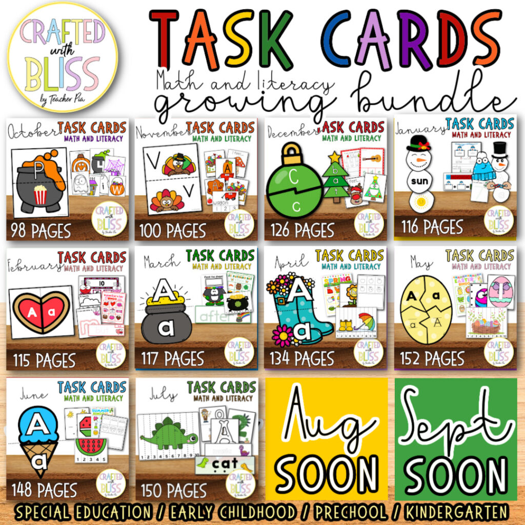 All Year Task Cards Math and Literacy (Preschool, Sped, Kindergarten ...