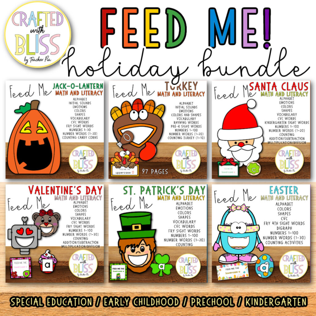 Feed Me Task Box Bundle Math Literacy(Preschool, Sped, Kindergarten, OT ...
