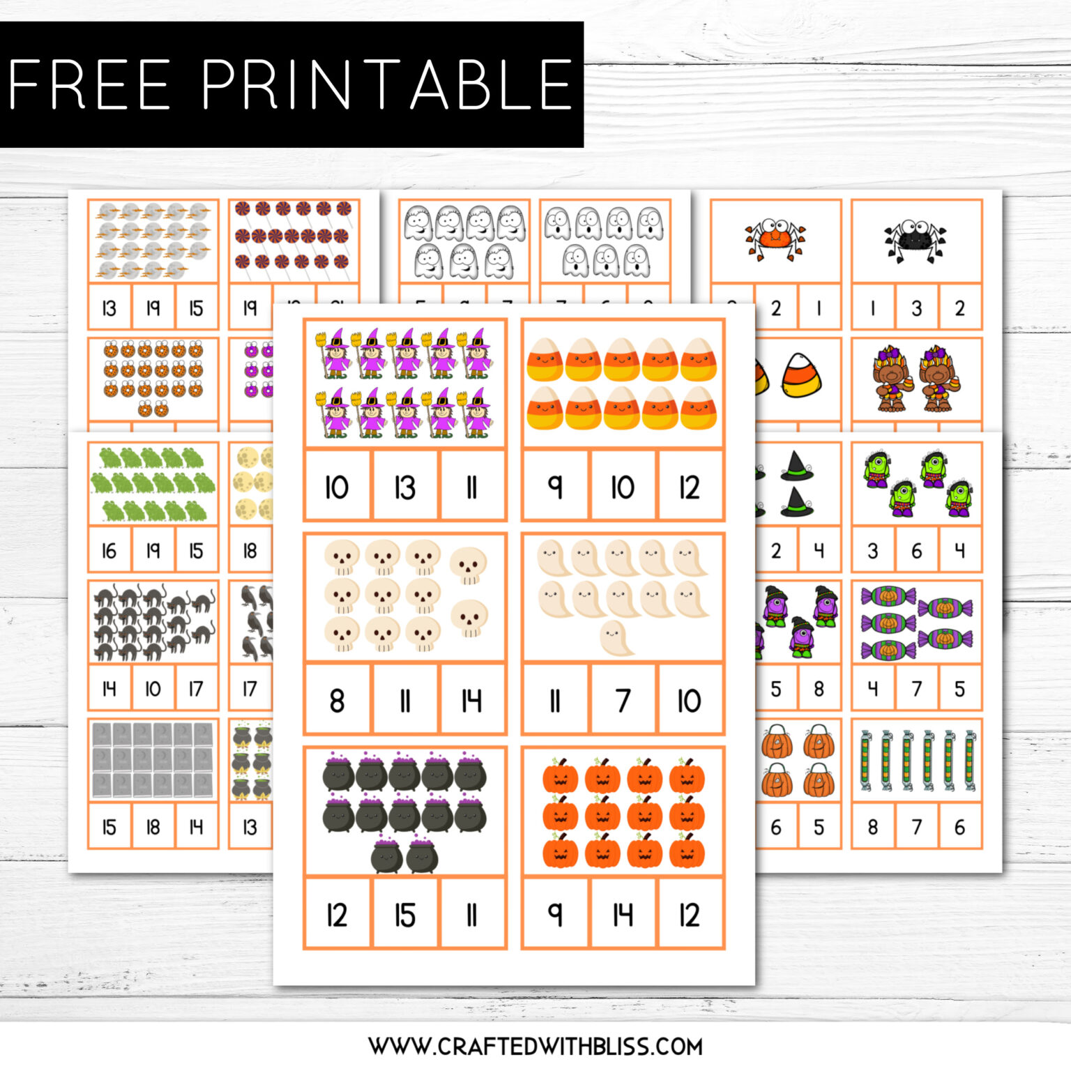 FREE Halloween Task Cards Count and Clip (1-20), Halloween Preschool ...
