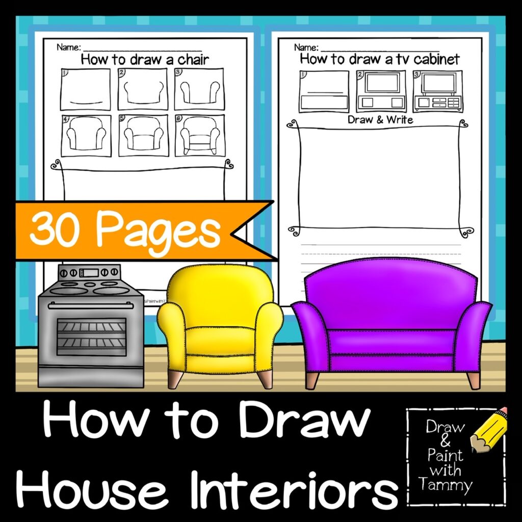 House Interiors how to draw, draw and write printable art activity ...