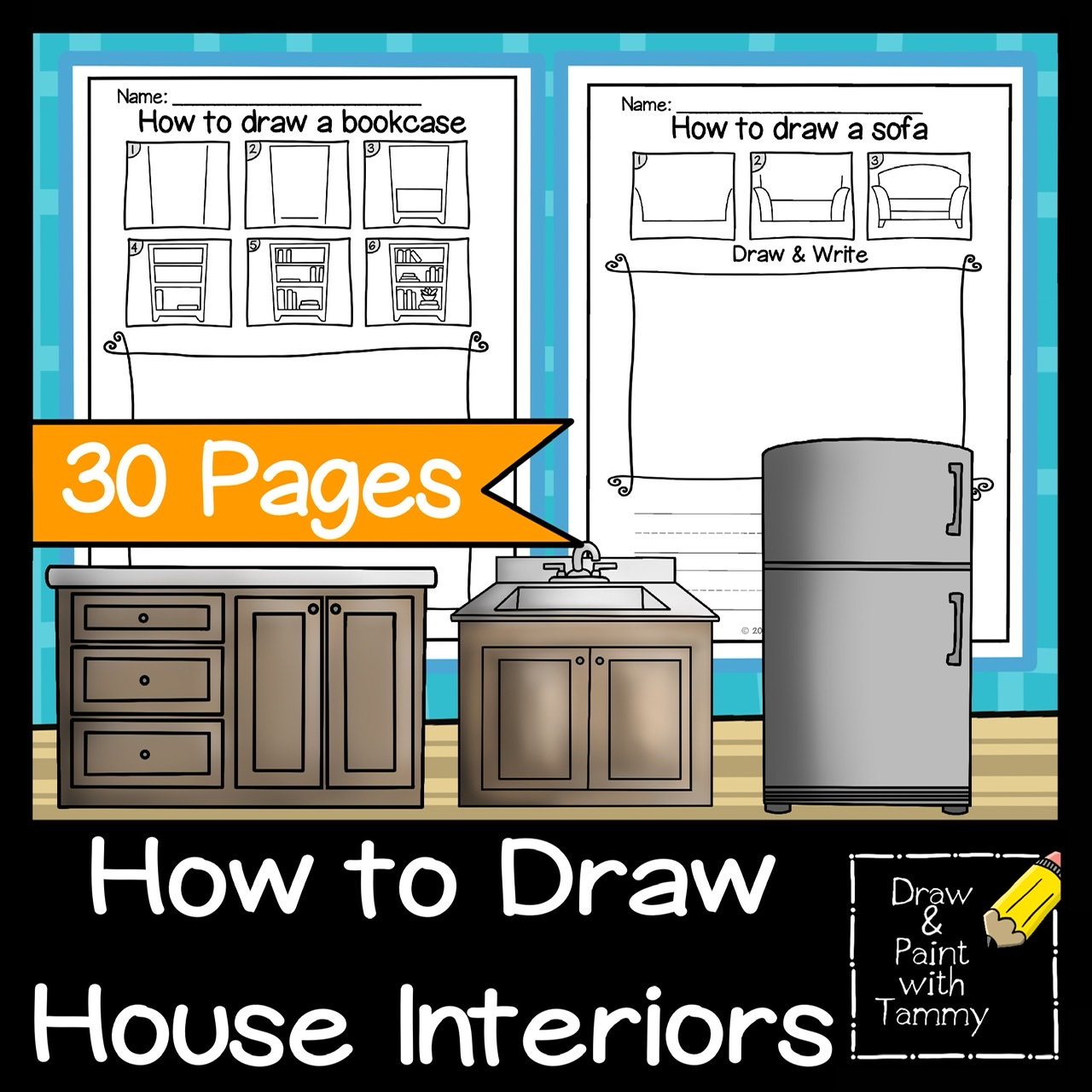 House Interiors how to draw, draw and write printable art activity ...