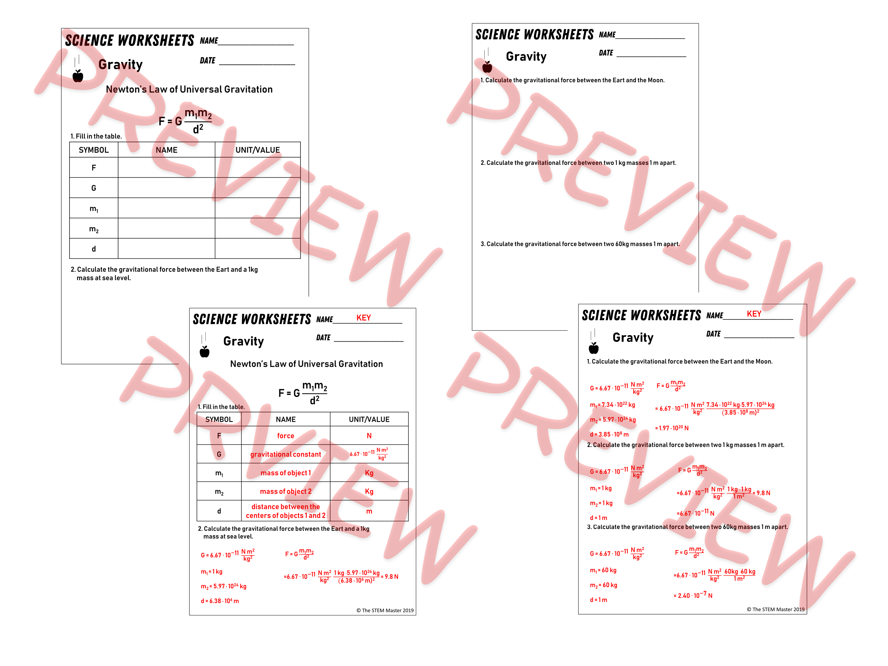Newton’s Law of Universal Gravitation Worksheets - Made By Teachers