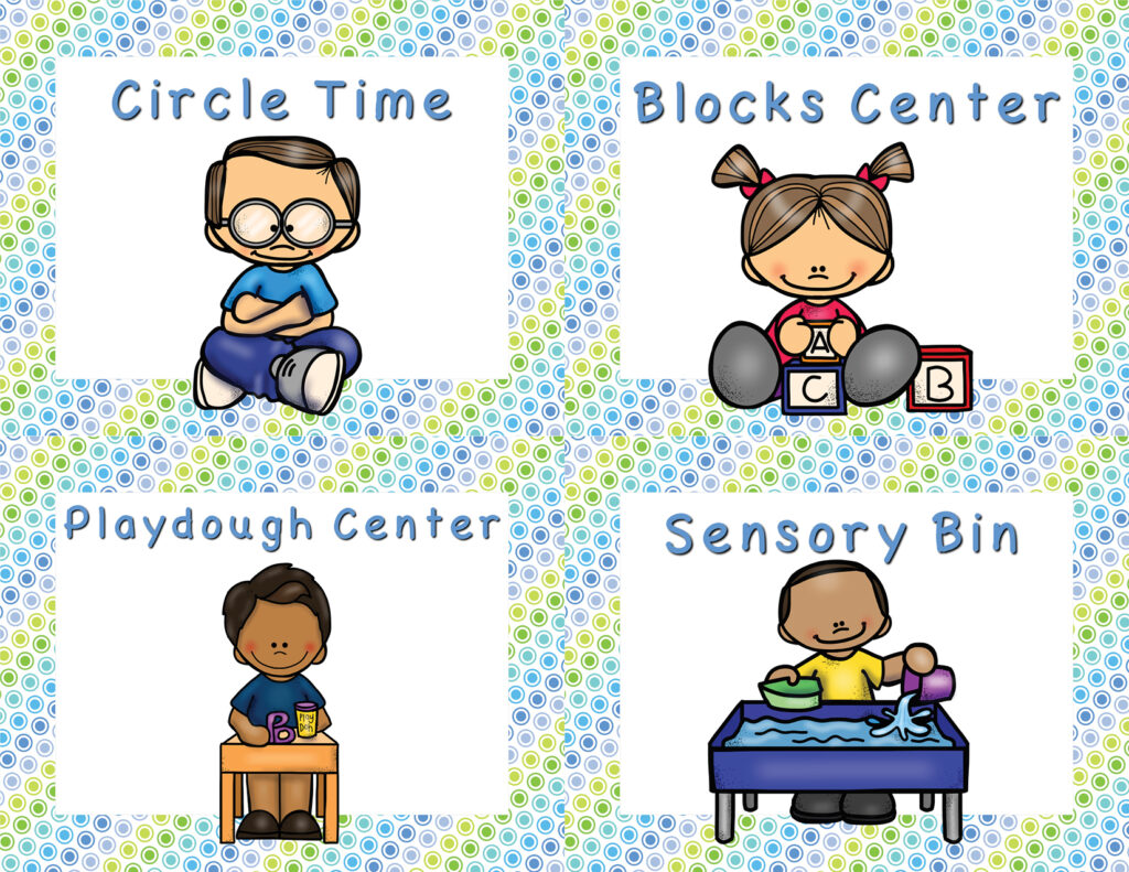 Preschool Centers Signs Blues and Greens - Made By Teachers