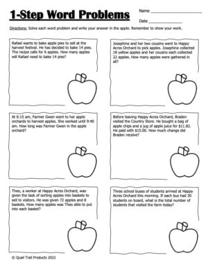 Word Problem Worksheets-Apple Theme - Made By Teachers