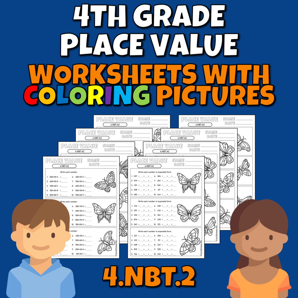 Grade 4 Math Place Value Worksheets 4.NBT.2 with Coloring Pictures ...