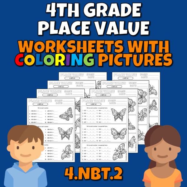 Grade 4 Math Place Value Worksheets 4.NBT.2 with Coloring Pictures ...