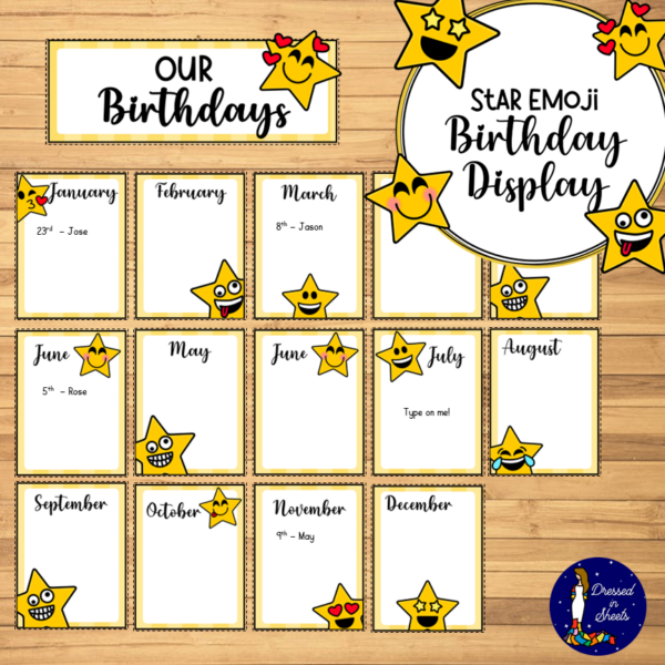 EDITABLE Star Emoji Birthday Display | Made By Teachers