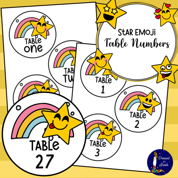 Editable Star Emoji Table Numbers - Made By Teachers